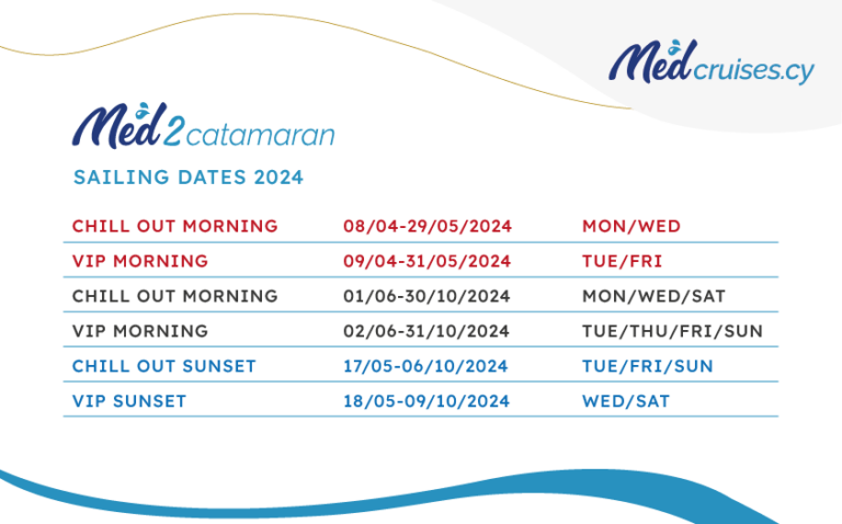 Med2 catamaran in Protaras sailing dates 2024 - MedCruises